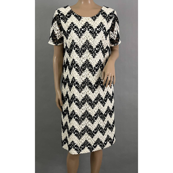 Talbots | Dresses | Talbots Dress Women Shift Black White Chevron Floral Crochet Lace Cocktail ...